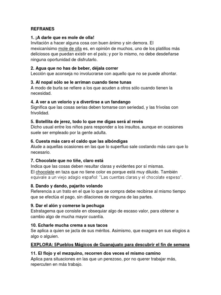 Refranes y dichos mexicanos populares | PDF | Cocina latinoamericana ...