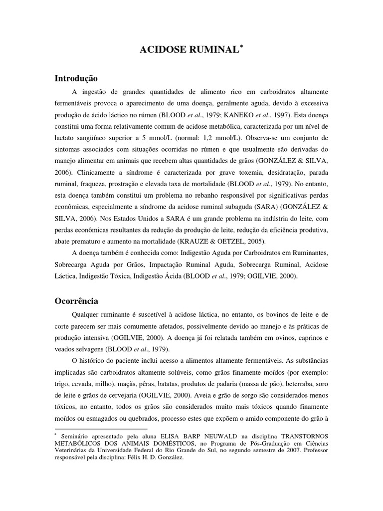 Acidose Ruminal PDF | PDF | Glicolise | Oxigênio