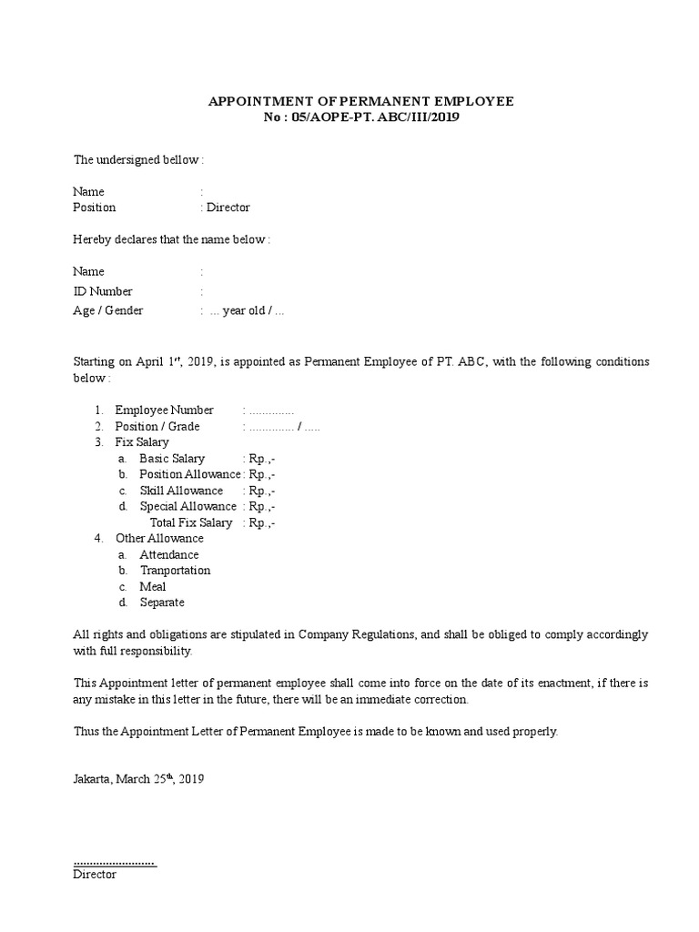 Employee Permanent Letter Draft | PDF
