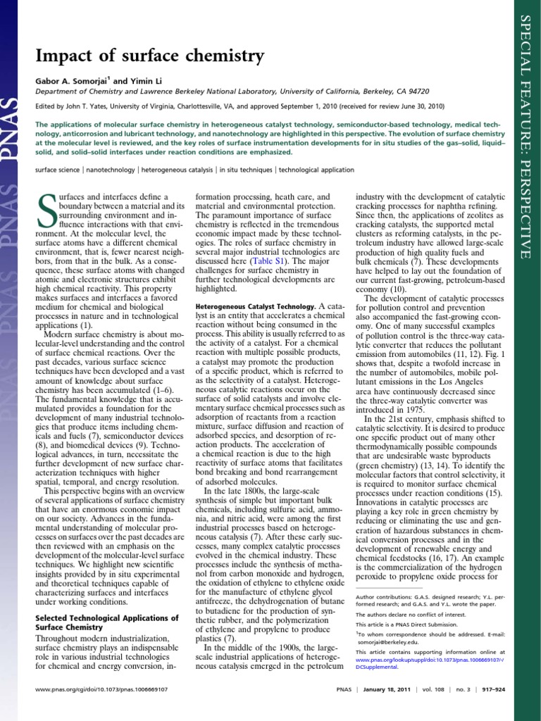 Impact of Surface Chemistry | PDF | Surface Science | Catalysis