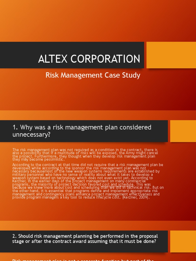 Altex Corporation Risk Management Insights | PDF | Risk Management | Risk