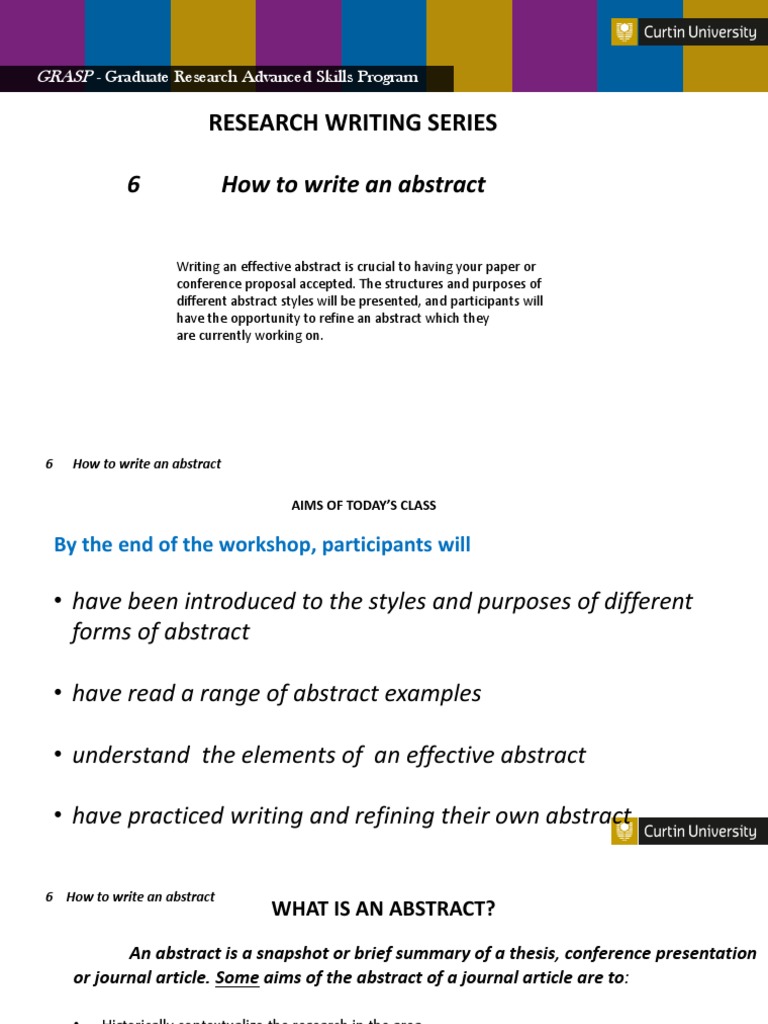 Research Writing Series 6 How To Write An Abstract | PDF | Abstract ...