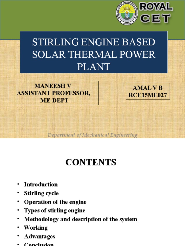 Solar Stirling Engine Power Plant | PDF | Solar Power | Engines