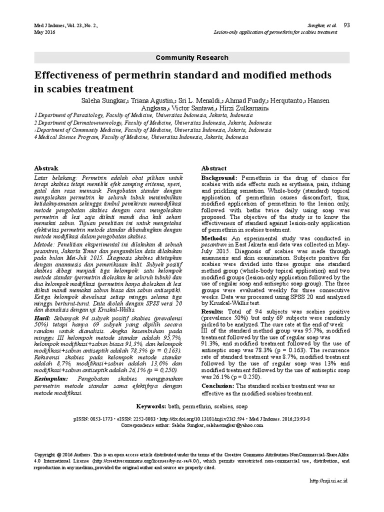 Effectiveness of Permethrin Standard and Modified Methods in Scabies ...