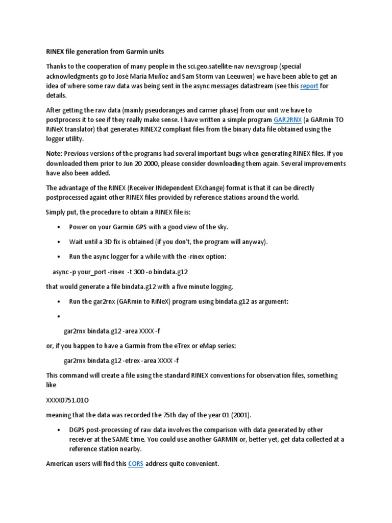 RINEX File Generation From Garmin Units | PDF | Information Technology ...