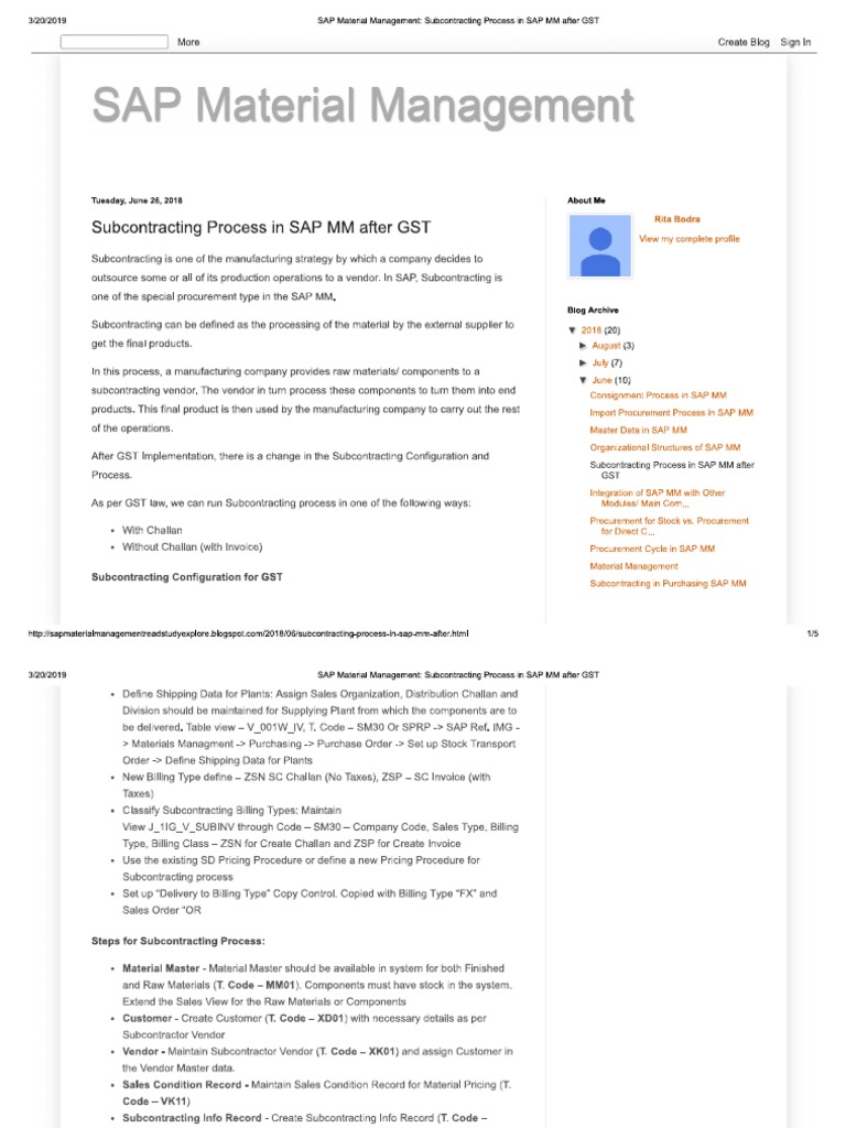 SAP Material Management - Subcontracting Process in SAP MM After GST | PDF