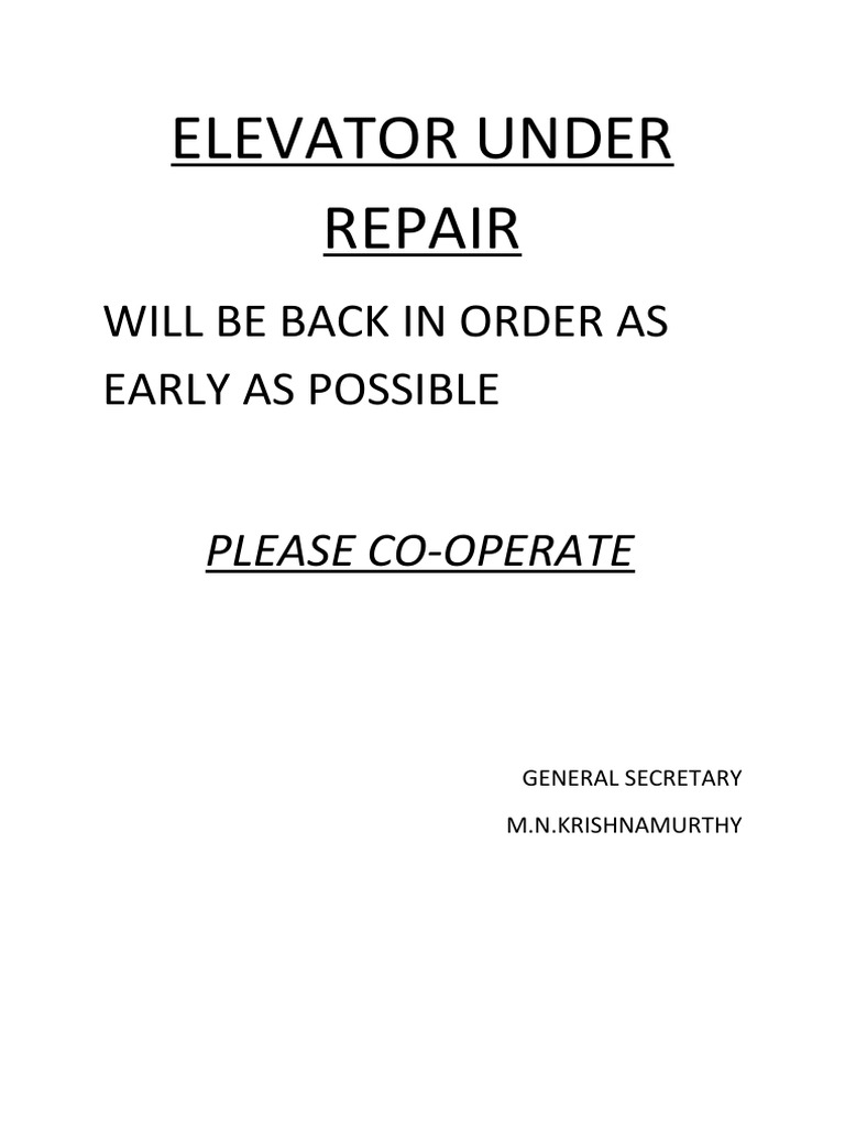Elevator Under Repair Notice | PDF