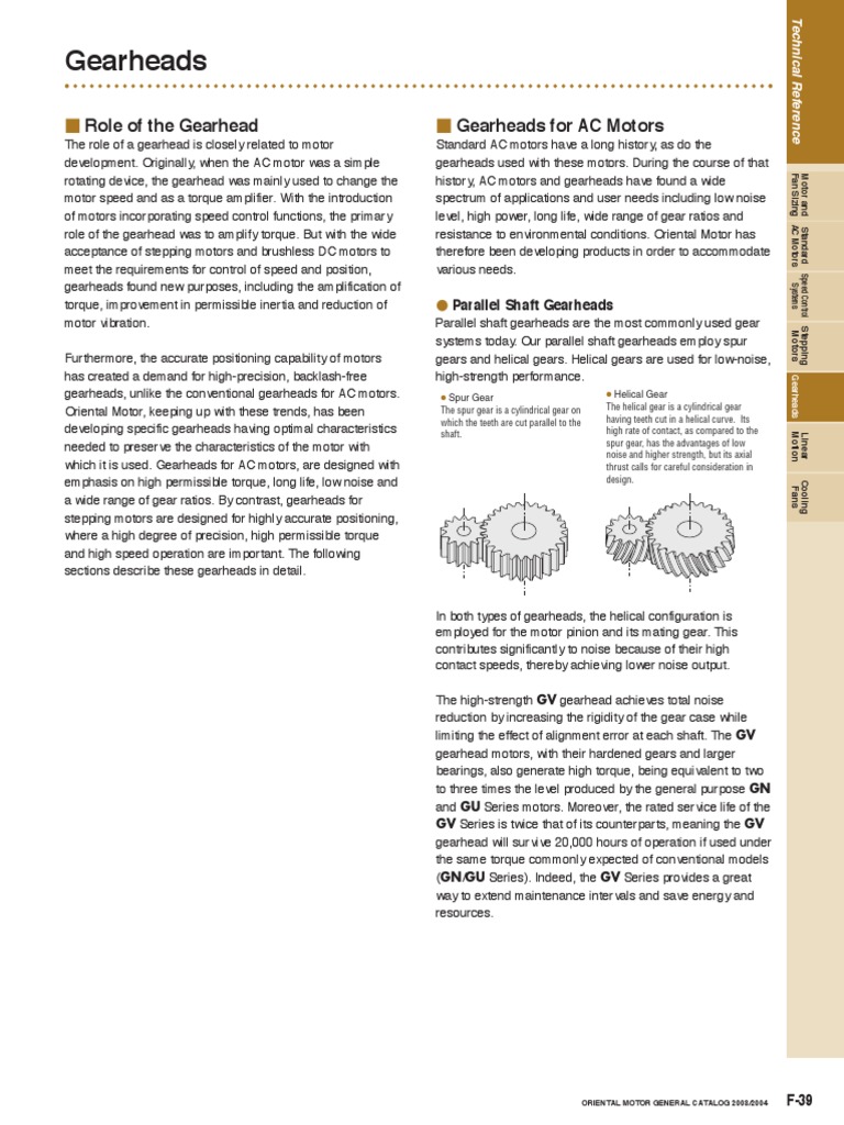 Gearheads: Role of The Gearhead Gearheads For AC Motors | PDF | Gear ...