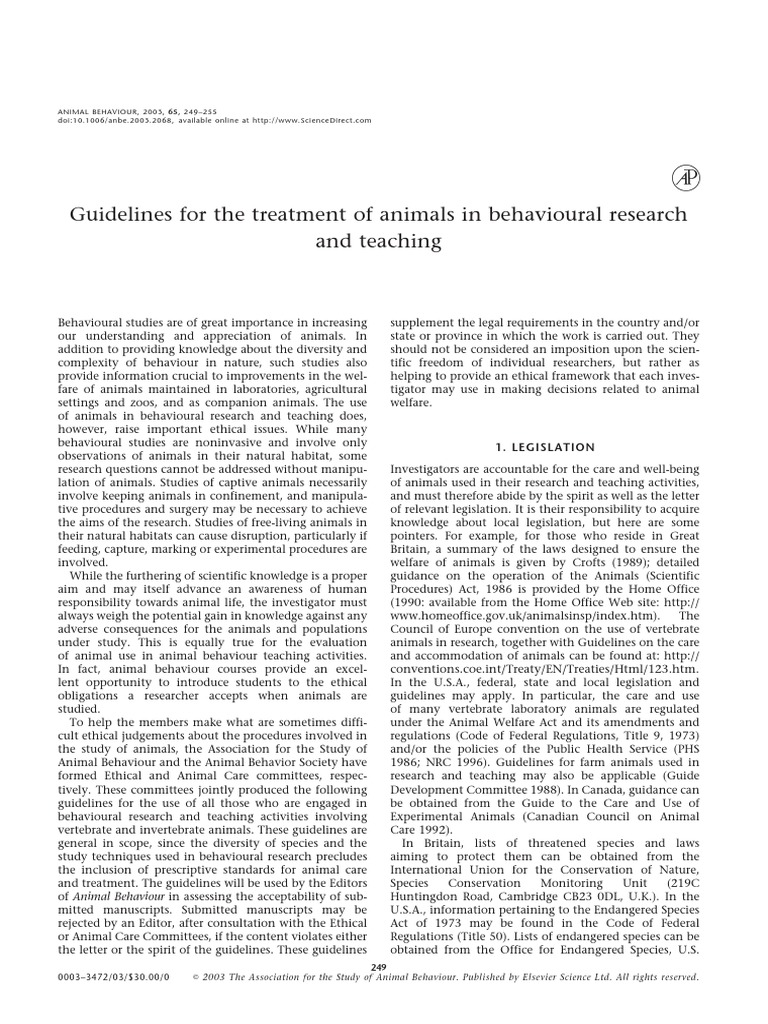 Animal Behaviour | PDF | Animal Welfare | Animal Testing