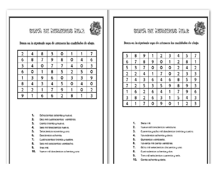 Sopa de Letras Numeros | PDF