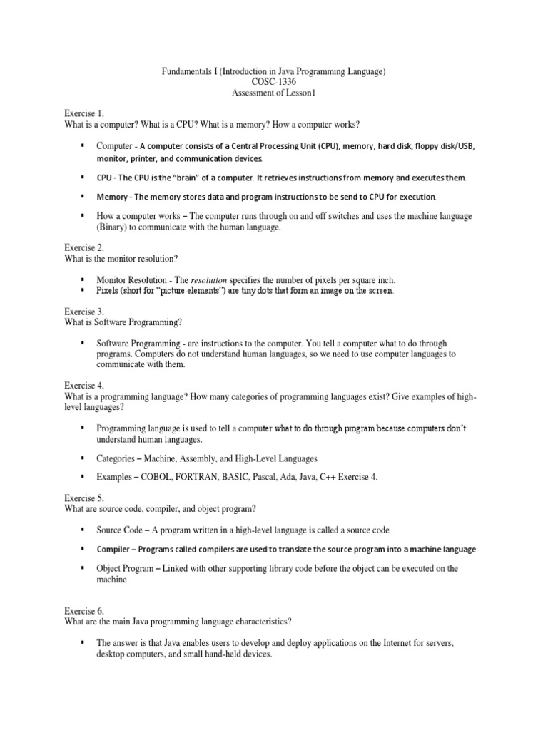 Assessement of Lesson 1 | PDF | Programming Language | Computer Program