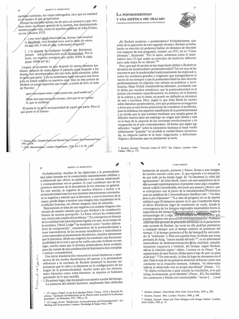 LAURA CERRATO - BECKET - La Postmodernidad y Una Estetica Del Fracaso ...