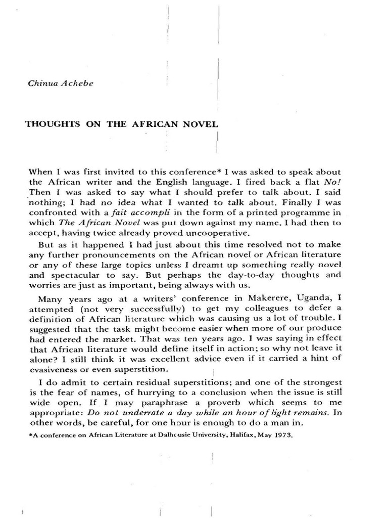 Thoughts On The African Novel | PDF