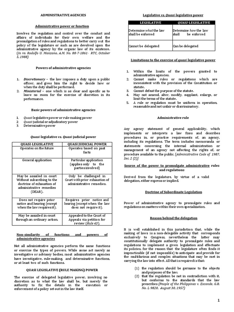 ADMINISTRATIVE AGENCIES Notes | PDF | Judgment (Law) | Administrative Law