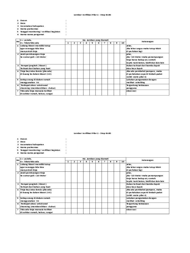 Verifikasi ODF Desa dan Kloset Kesehatan | PDF