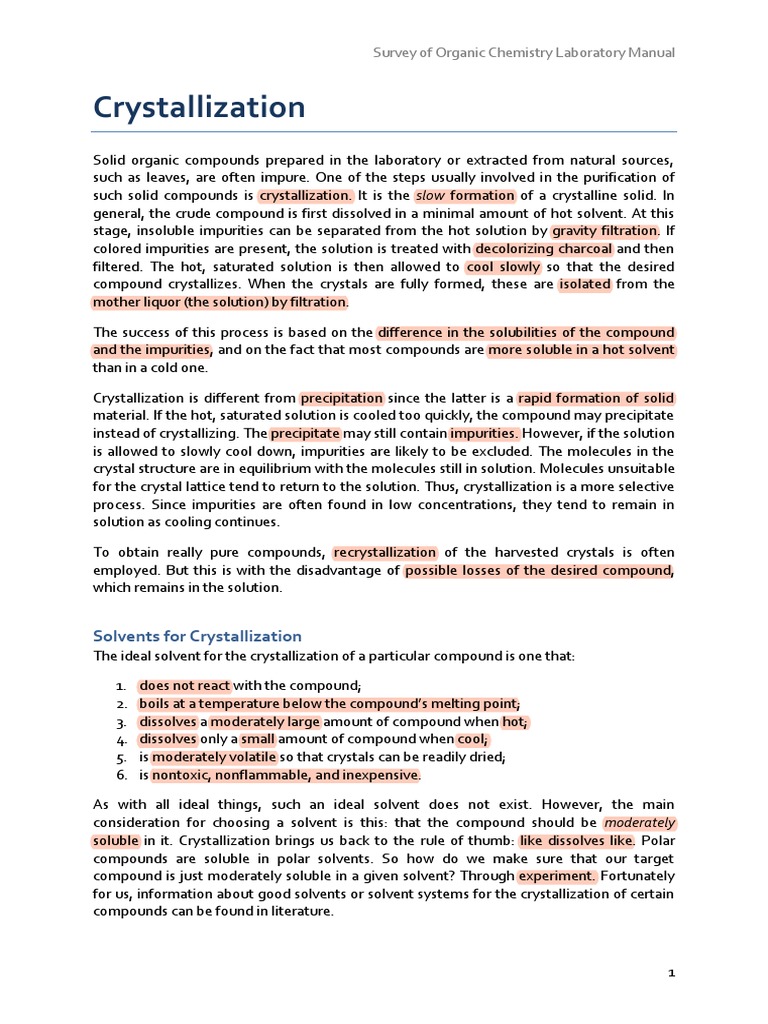 Crystallization Notes | PDF | Solubility | Crystallization