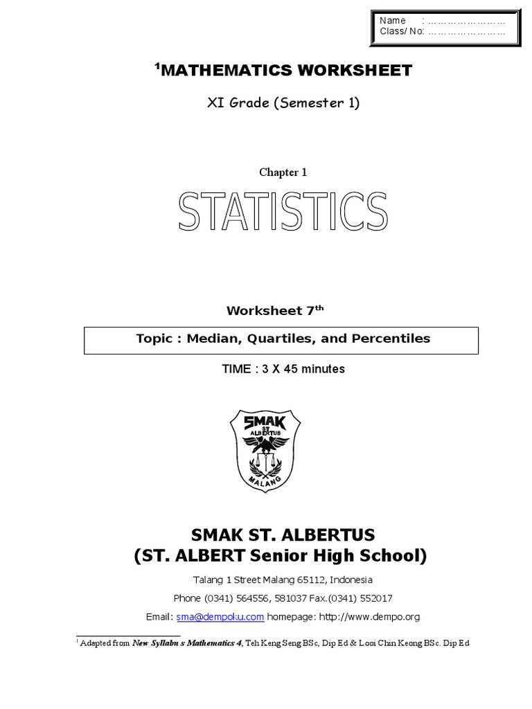 Worksheet 7 Median Quartile of Grouped Data | PDF | Percentile | Median