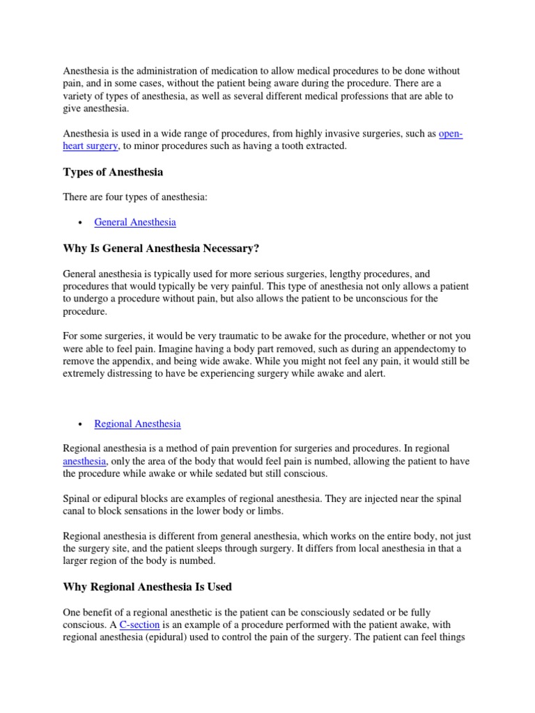 Anesthesia Is The Administration of Medication To Allow Medical ...