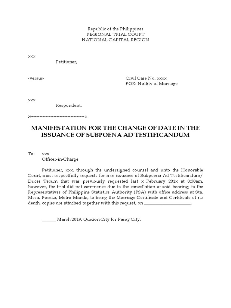 Change of Subpoena Date Request | PDF