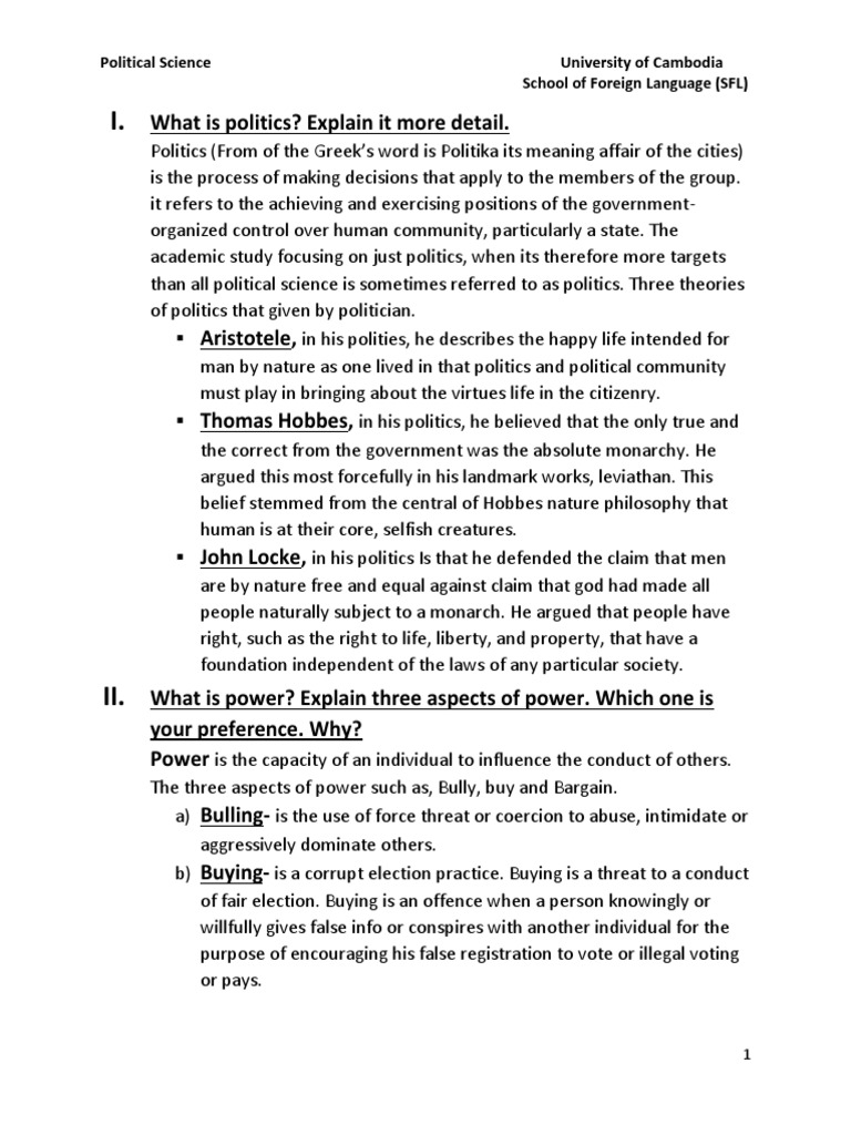 An Analysis of Key Political Science Concepts: Defining Politics and ...