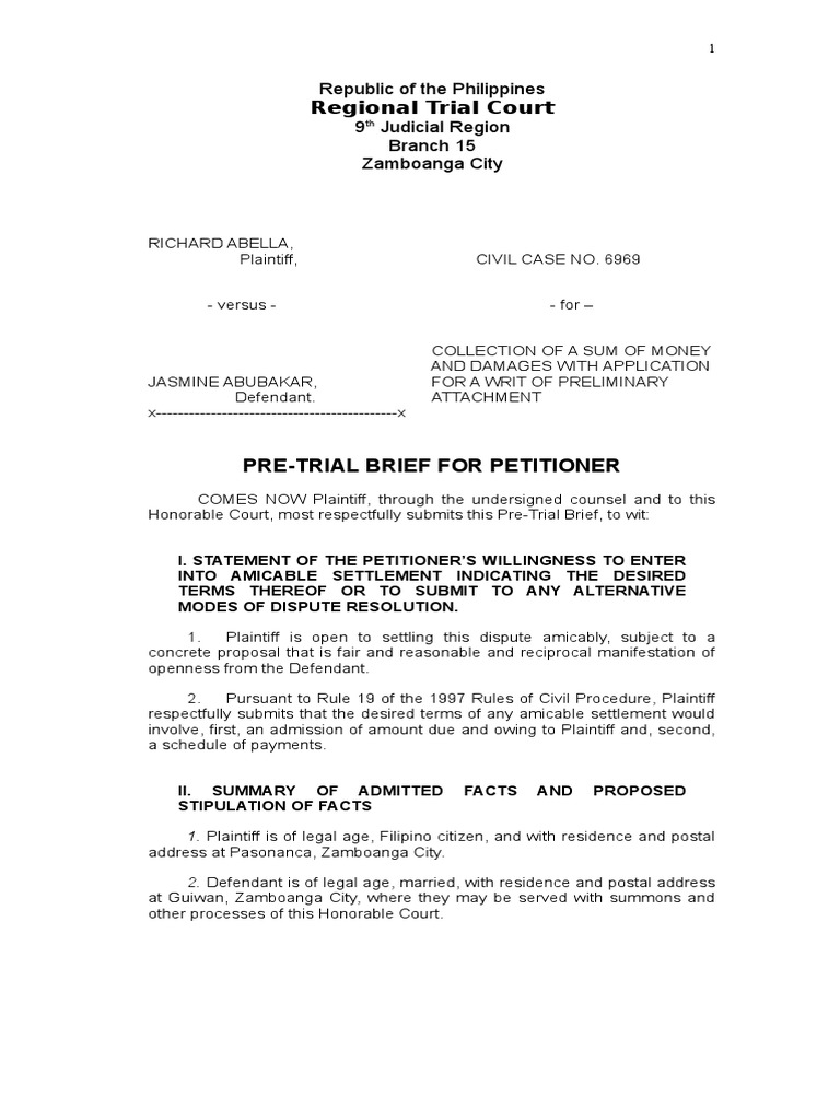 Regional Trial Court: Republic of the Philippines 9 Judicial Region ...