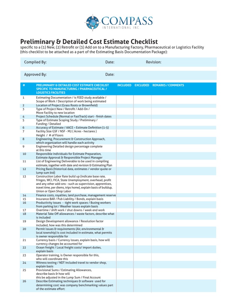 Preliminary Detailed Cost Estimate Checklist1 PDF | PDF | Plumbing ...