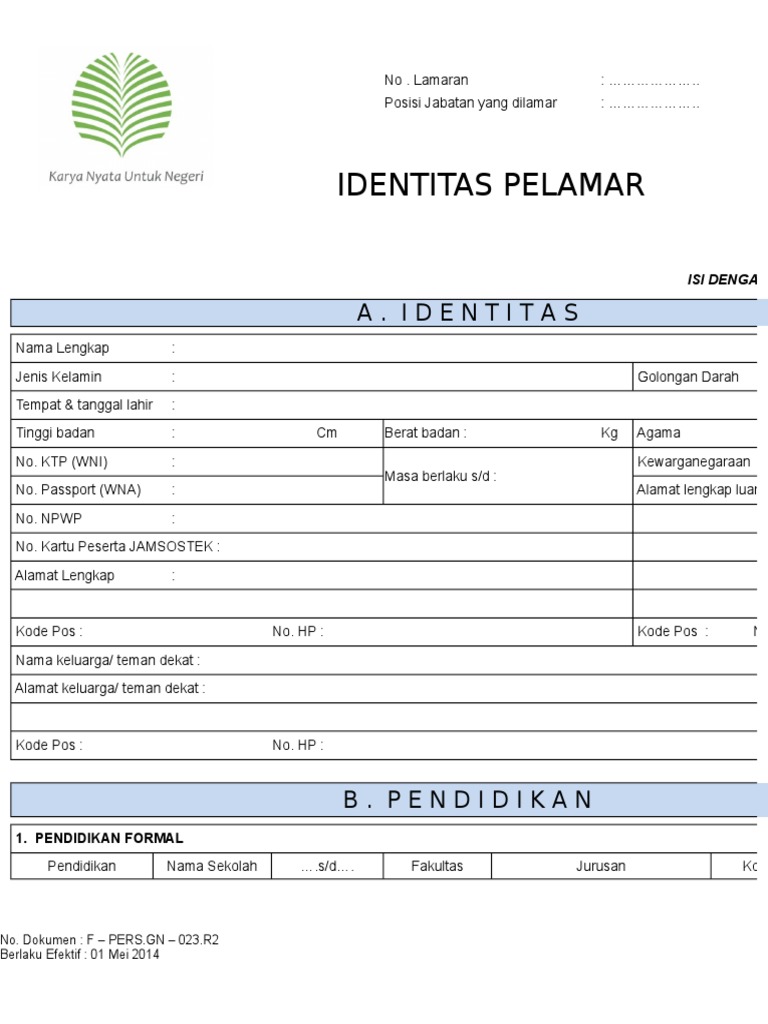 Identitas Pelamar Lengkap | PDF | Karier & Perkembangan