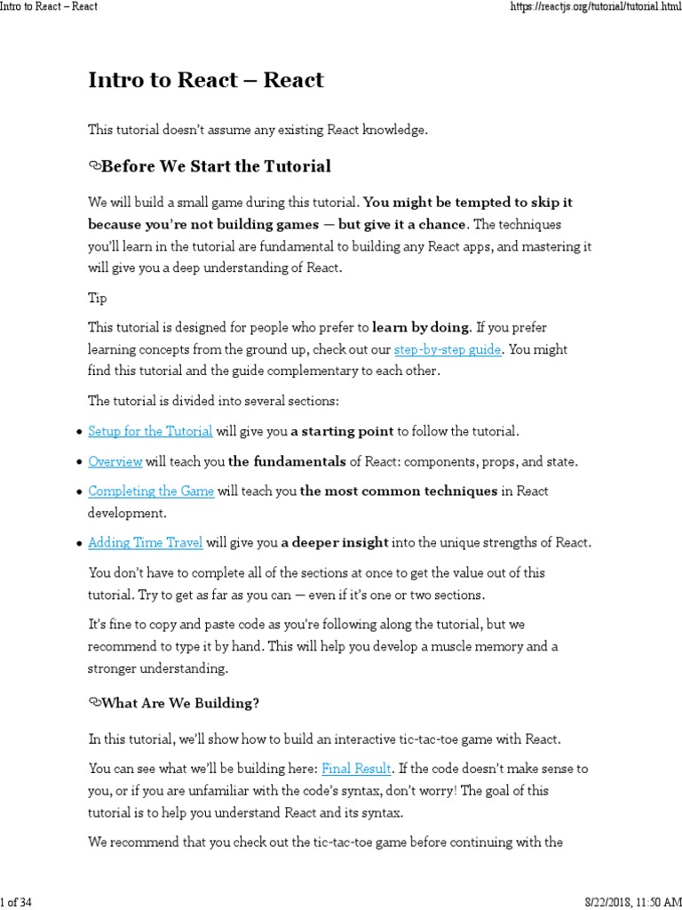 Tutorial - Intro To React | PDF | Java Script | Computer Programming