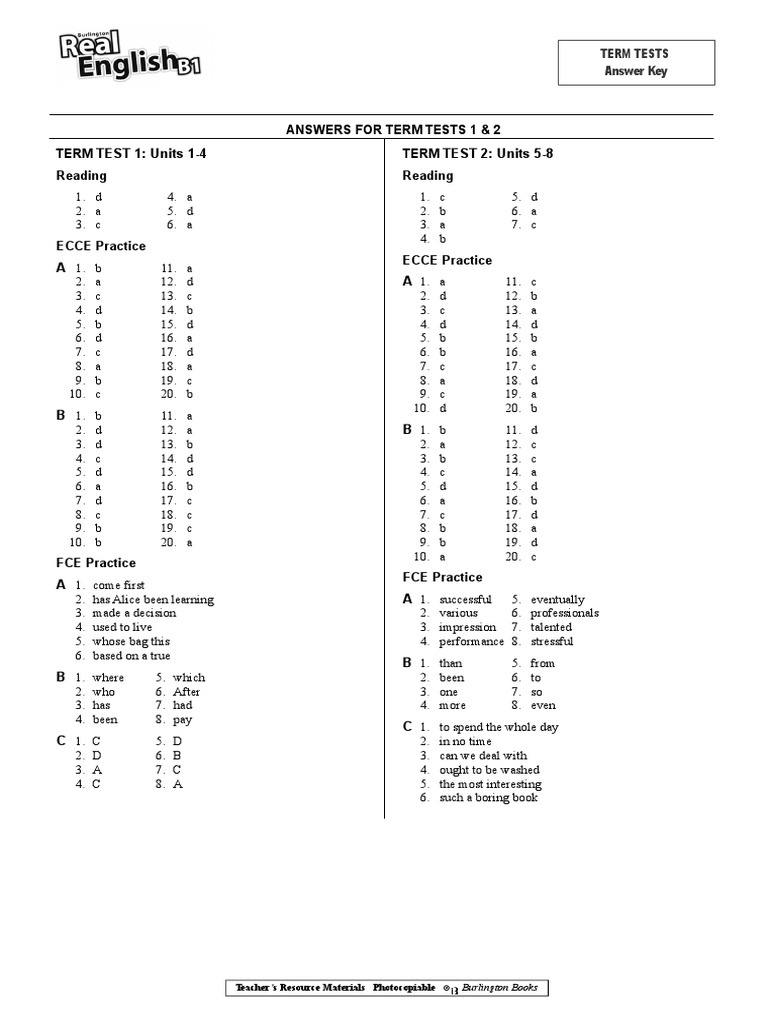 Answers For Term Tests 1 & 2 Term Term: TEST 1: Units 1-4 Reading TEST ...