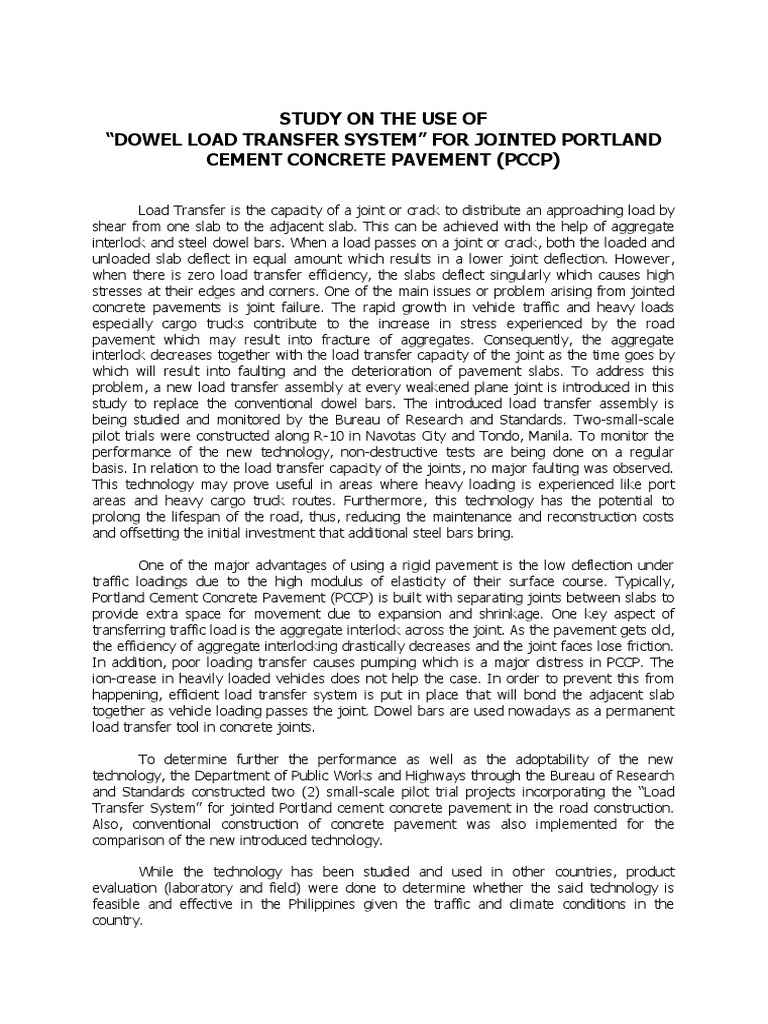 Study On The Use of "Dowel Load Transfer System" For Jointed Portland ...