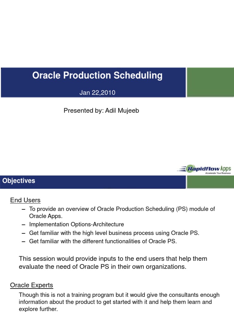 Oracle Production Scheduling: Welcome To Online Seminar On | PDF | Oracle Database | Product ...
