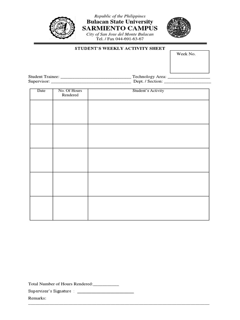 Bulacan State University Student Weekly Activity Sheet | PDF