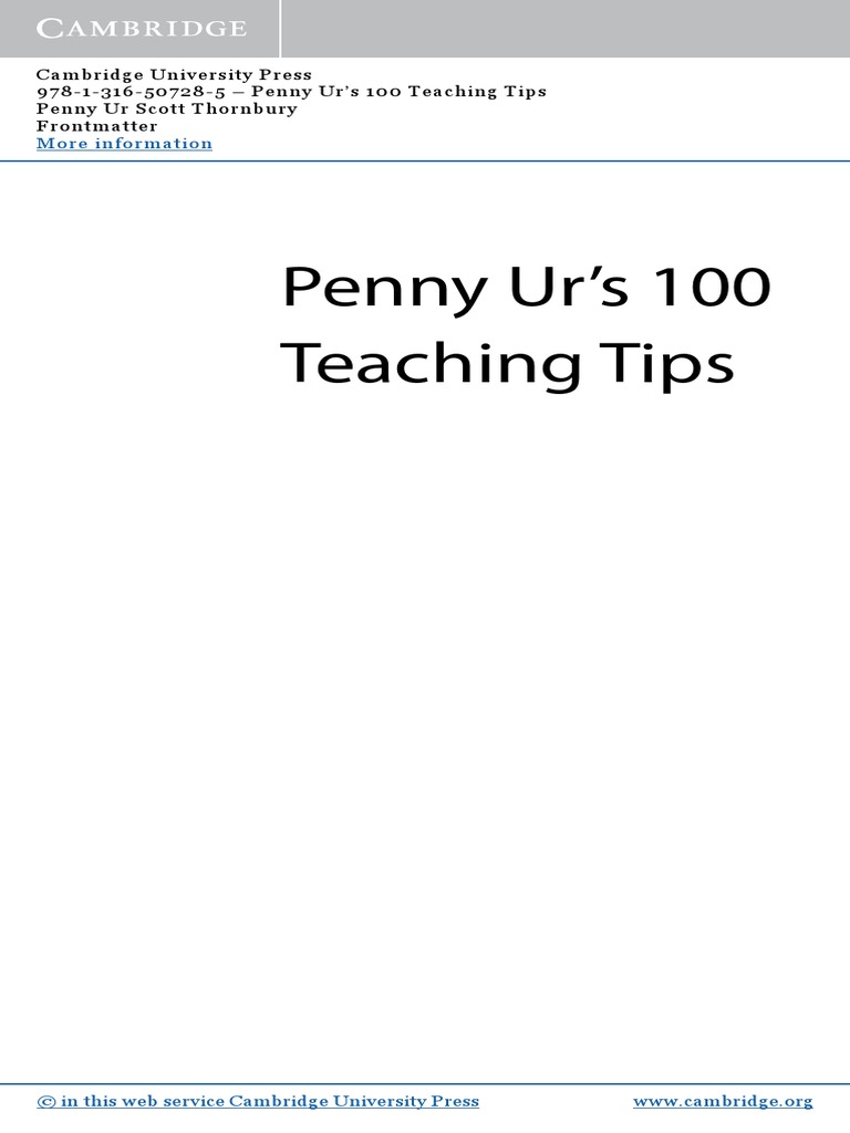 100 Teaching Tips Intro 001 Penny Ur | PDF | Reading Comprehension ... 100 Teaching Tips Intro 001 Penny Ur | PDF | Reading Comprehension ...