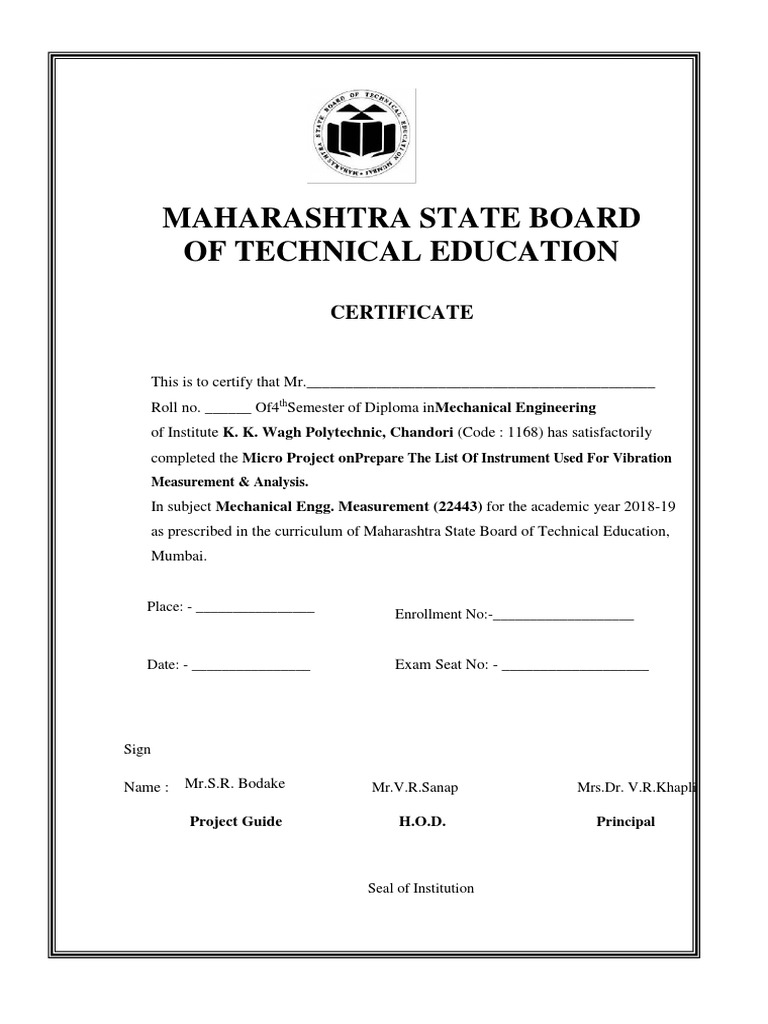 Maharashtra State Board of Technical Education: Certificate | PDF