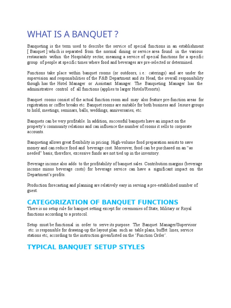 What Is A Banquet ?: Categorization of Banquet Functions | PDF | Buffet ...