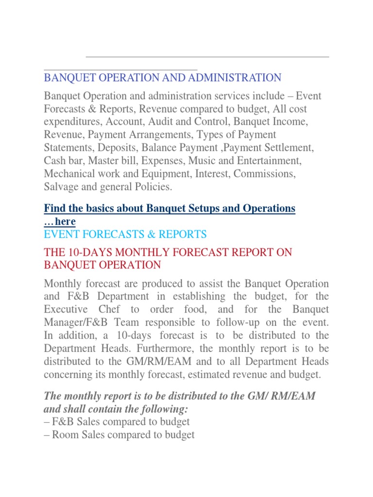 Banquet Operation and Administration: Hotel | PDF | Credit Card | Revenue