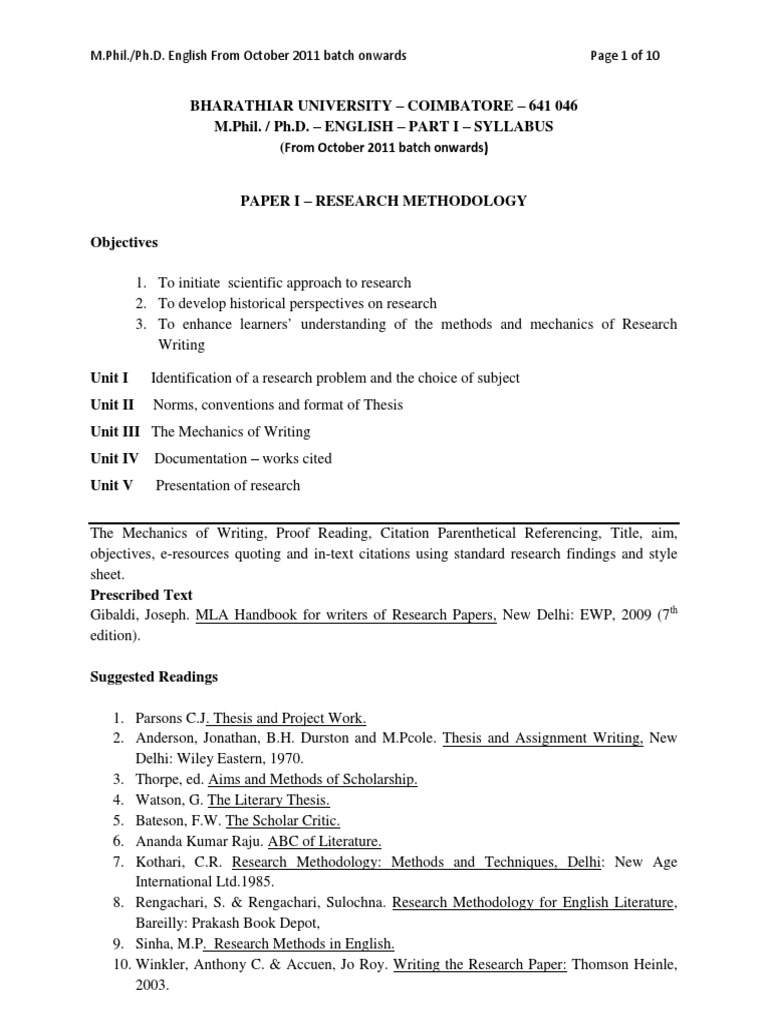 M.Phil Syllabus - Bharathiyar University | PDF | Language Education ...
