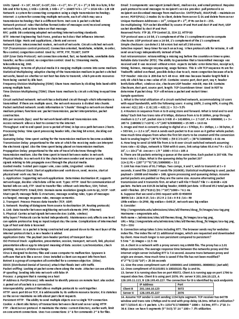 CS372 Midterm Cheat Sheet | PDF | Transmission Control Protocol | Port ...