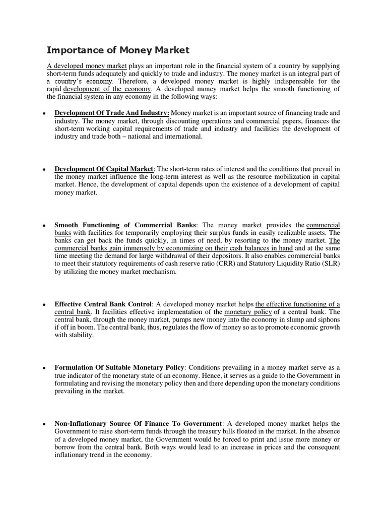 Importance of Money Market | PDF | Money Market | Monetary Policy