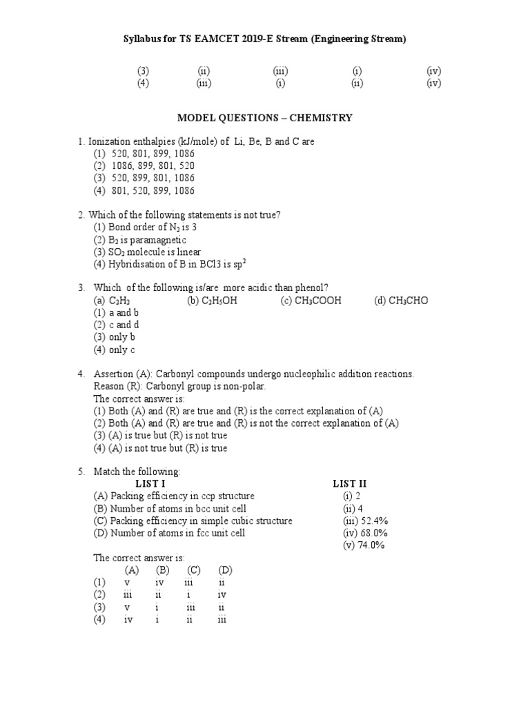 Syllabus For TS EAMCET 2019-E Stream (Engineering Stream) | PDF ...