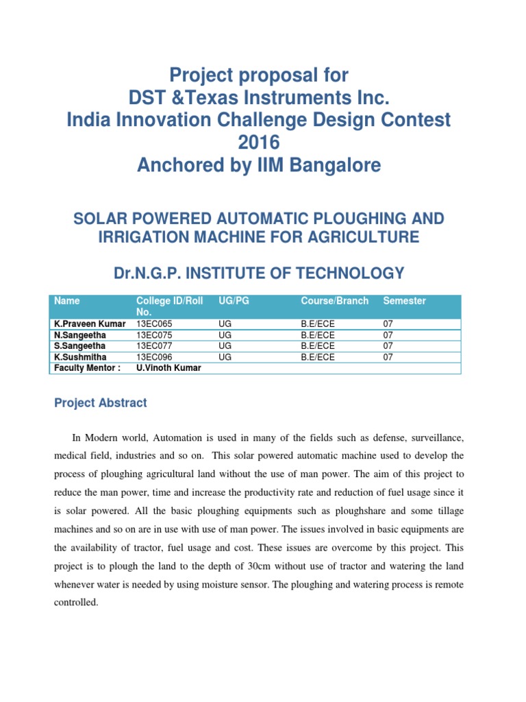 Project Proposal For DST &texas Instruments Inc. India Innovation ...