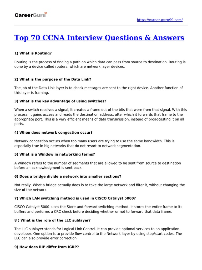 Frequently Asked Ccna Interview Questions | PDF | Computer Network | Network Packet