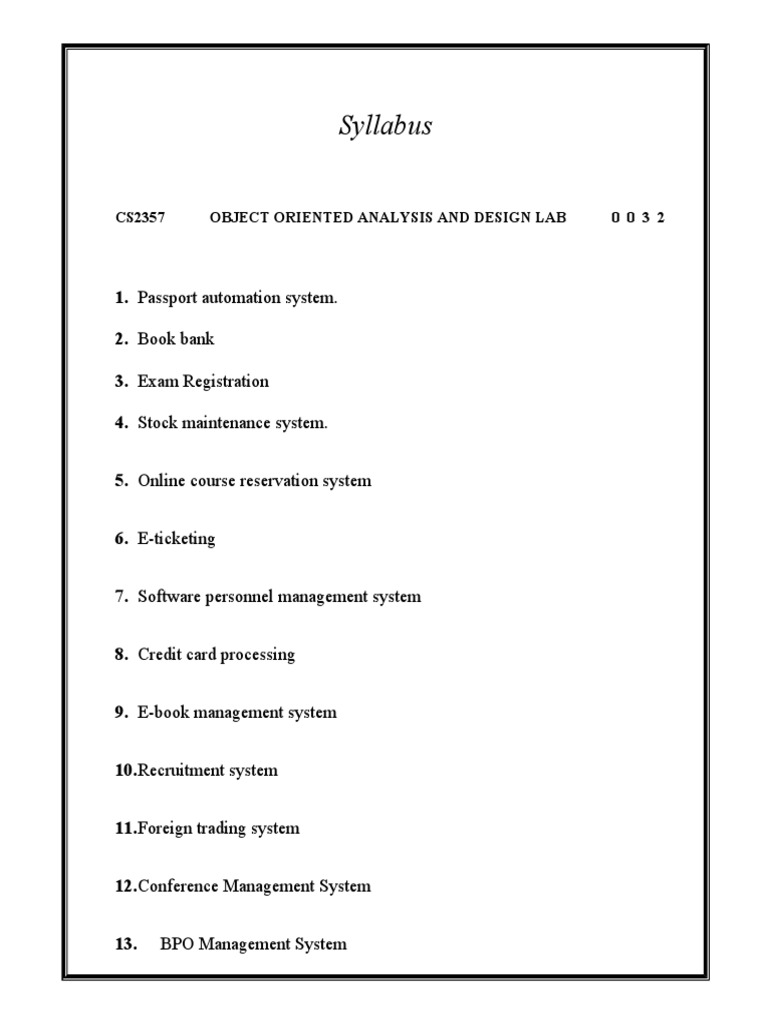 Cs8582 Object Oriented Analysis And Design Lab Manual Pdf Pdf