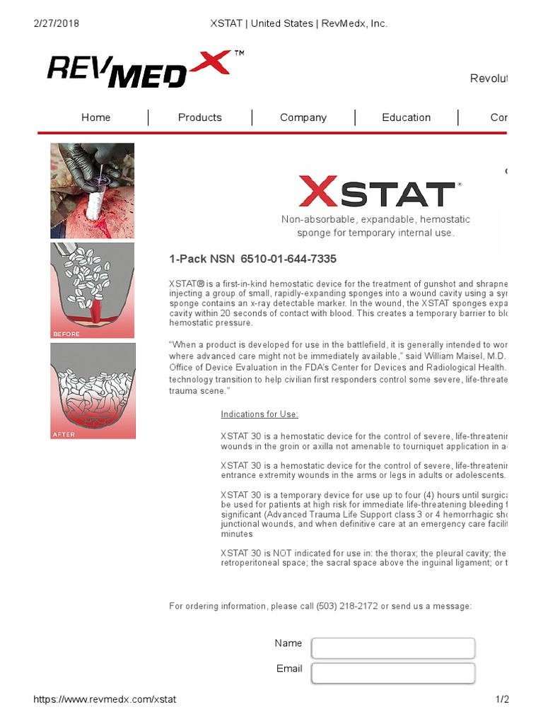 XSTAT - United States - RevMedx, Inc - PDF | PDF | Wound | Medical ...
