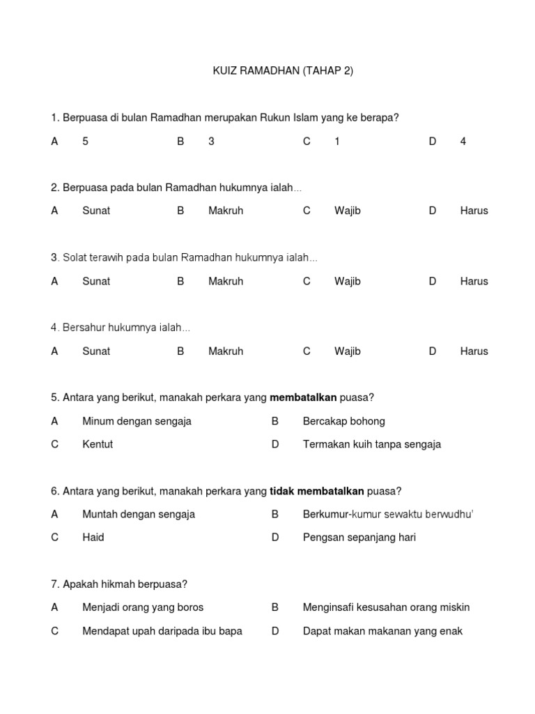 Kuiz Ramadhan | PDF