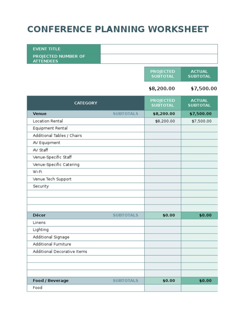 Conference Planning Worksheet: Event Title Projected Number of ...