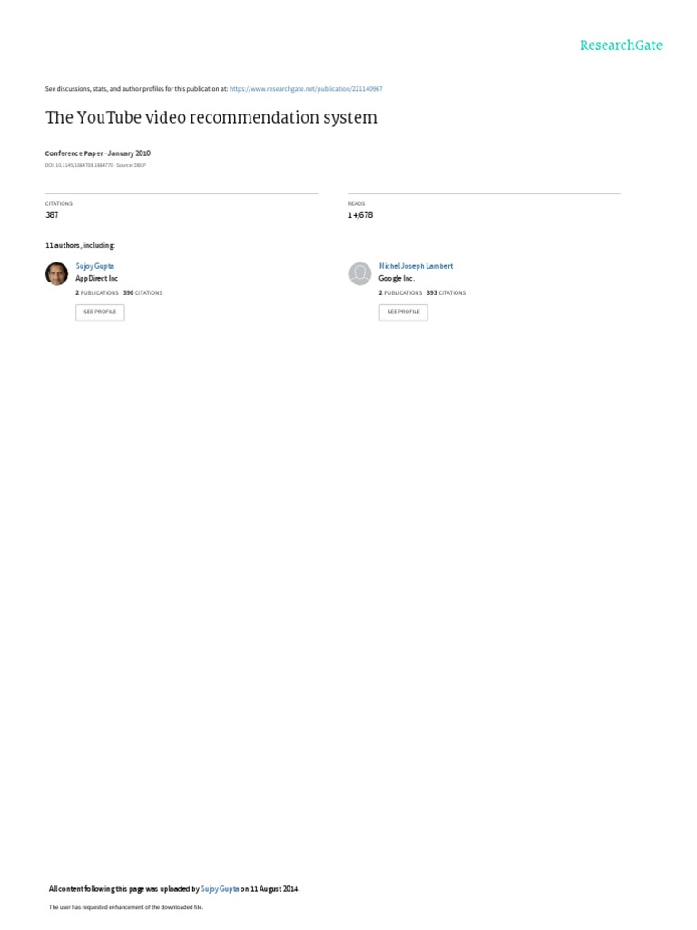 The YouTube Video Recommendation System | PDF | You Tube | Video