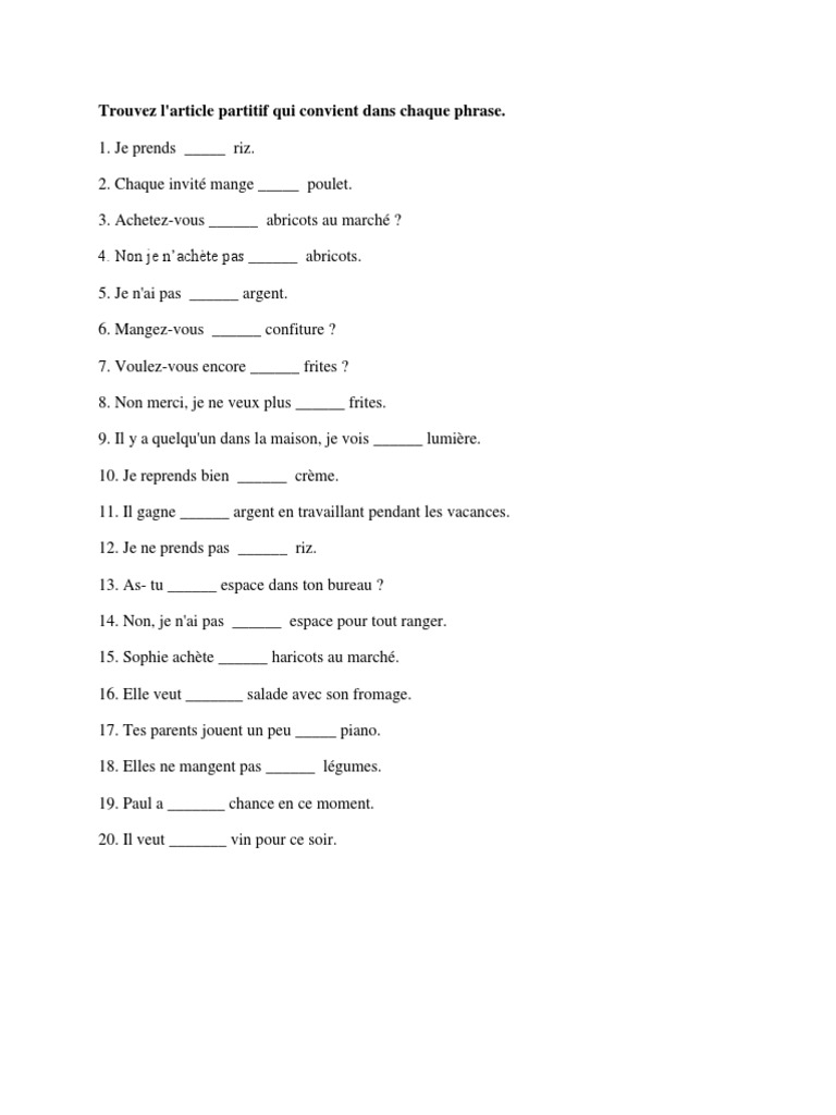 Exercice de L'article Partitif | PDF