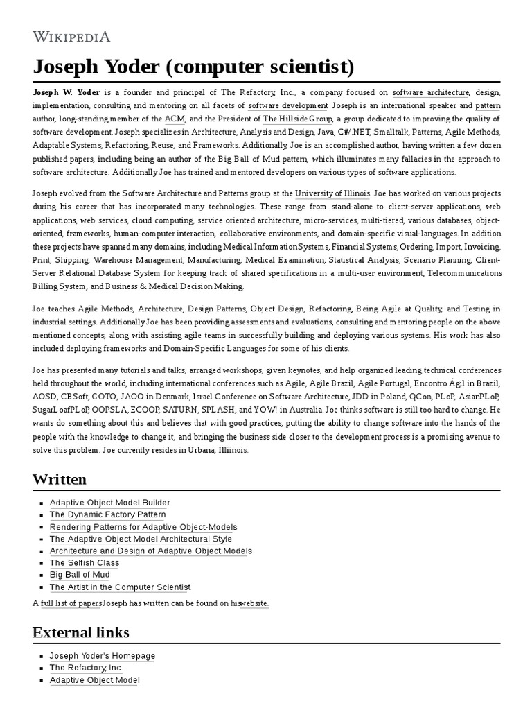 Joseph Yoder (Computer Scientist) : Written | PDF | Software ...