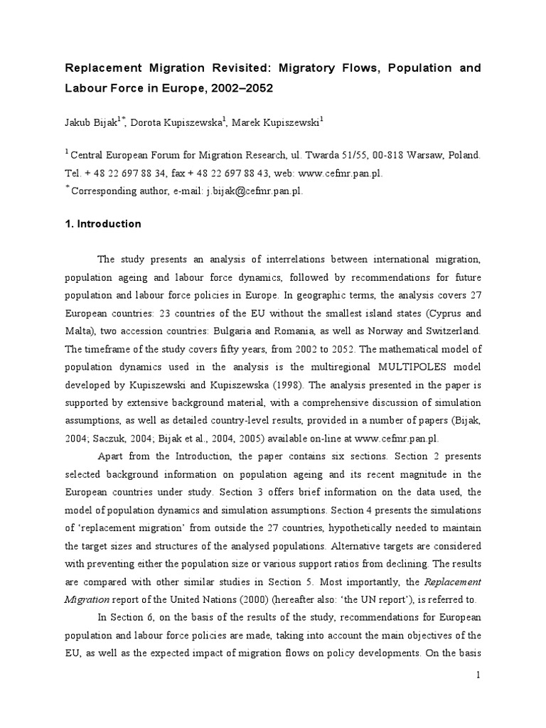 Replacement Migration Revisited: Migratory Flows, Population and Labour ...
